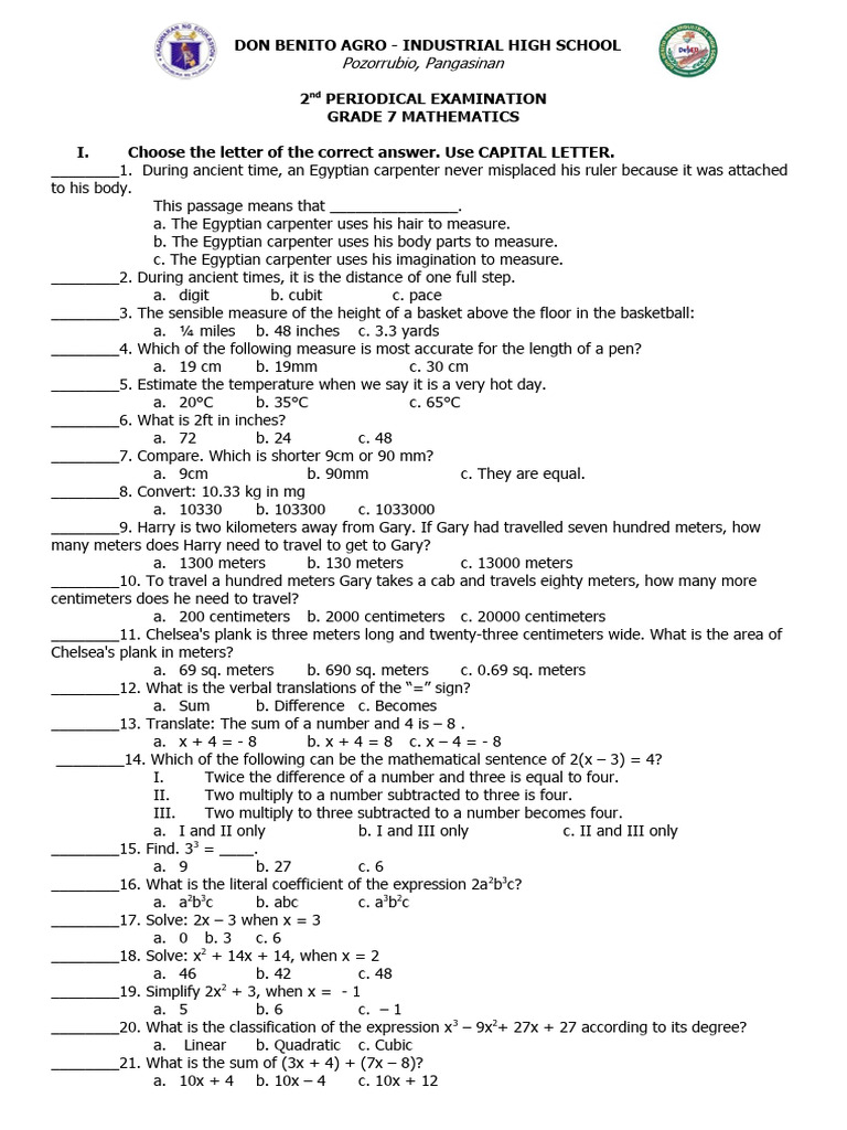 2nd Periodical Test Math | PDF | Page Layout | Microsoft Word