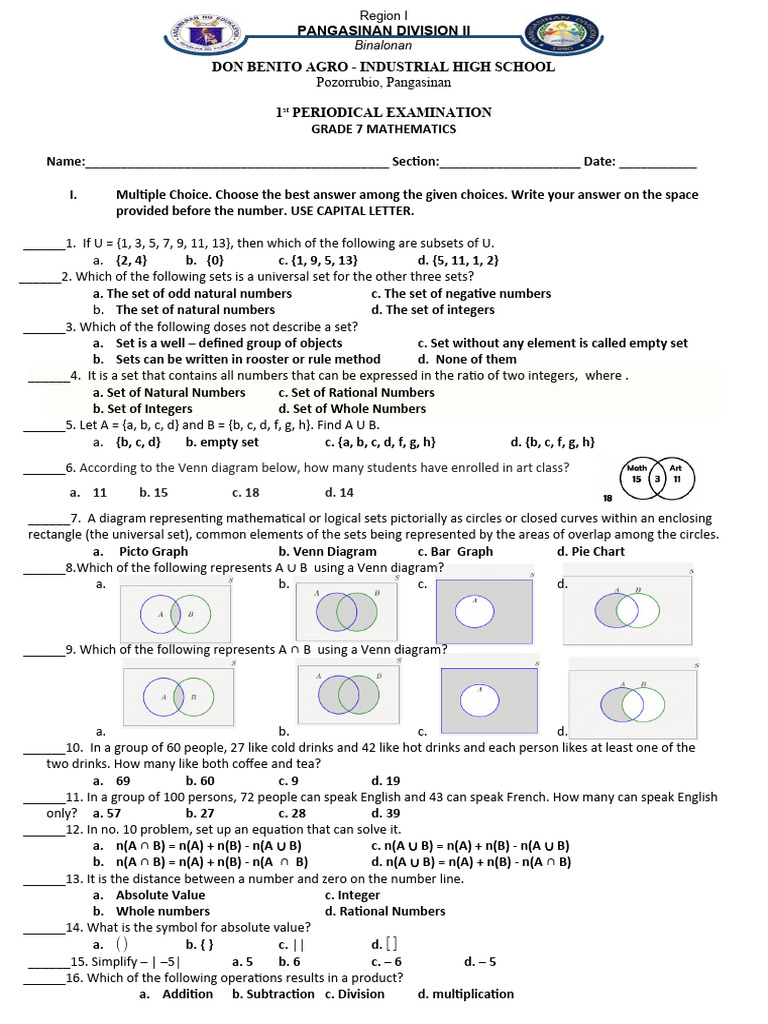 Grade 7 Math Periodical Exam Guide | PDF | Multiplication | Integer