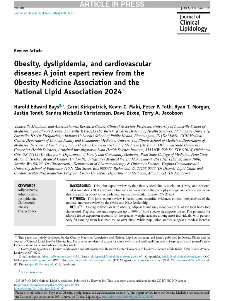 Lipid Journal 2024 | PDF | Lipoprotein | Cholesterol