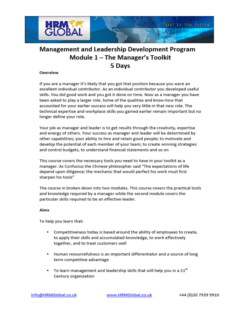 BRIEF Management-leadership-development-program-module-1-5-Days | PDF ...