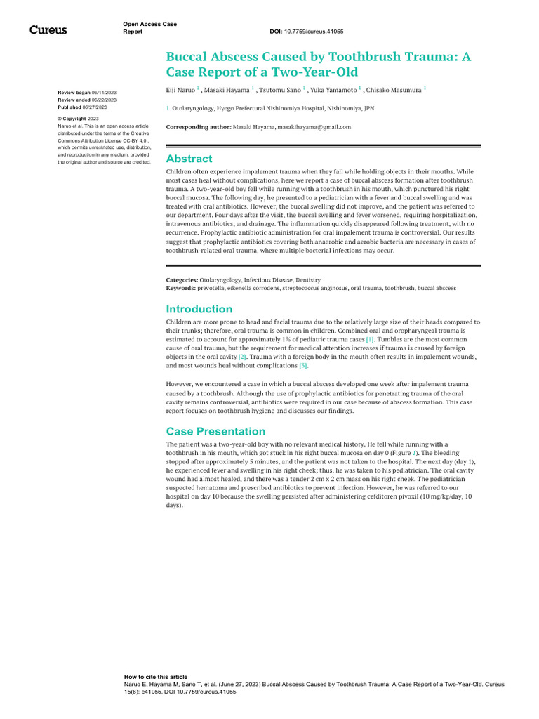 Buccal Abscess Caused by Toothbrush Trauma | PDF | Diseases And ...