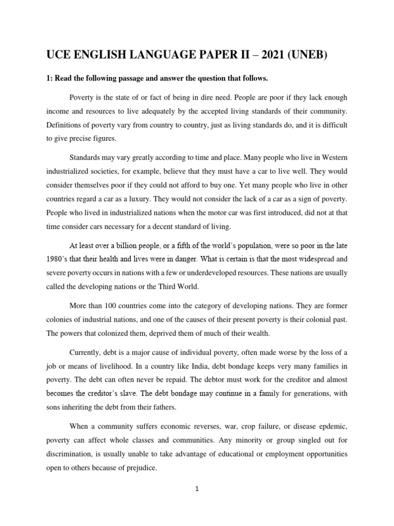 English Paper Ii - Uneb Uce 2021 | PDF | Poverty | Poverty & Homelessness