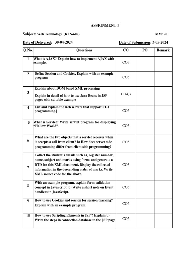 Web Tech Assignment Guide | PDF