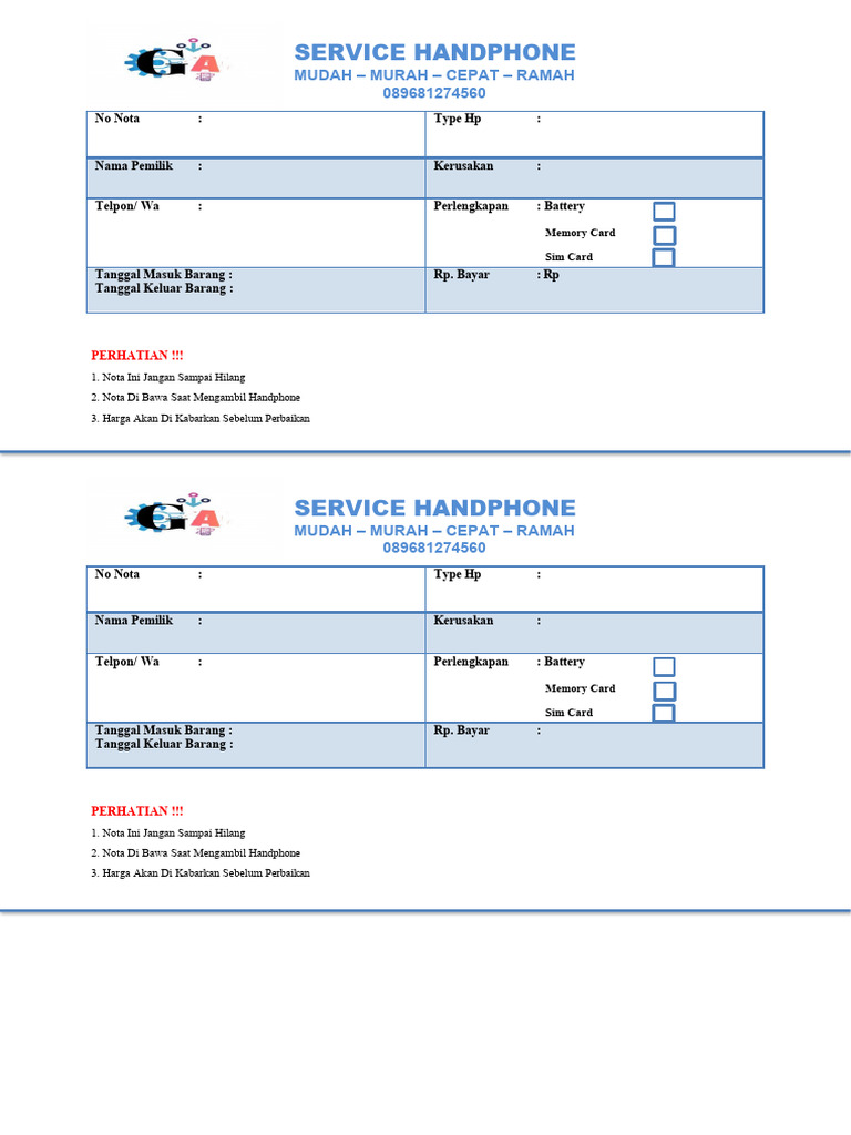 Contoh Nota Service | PDF