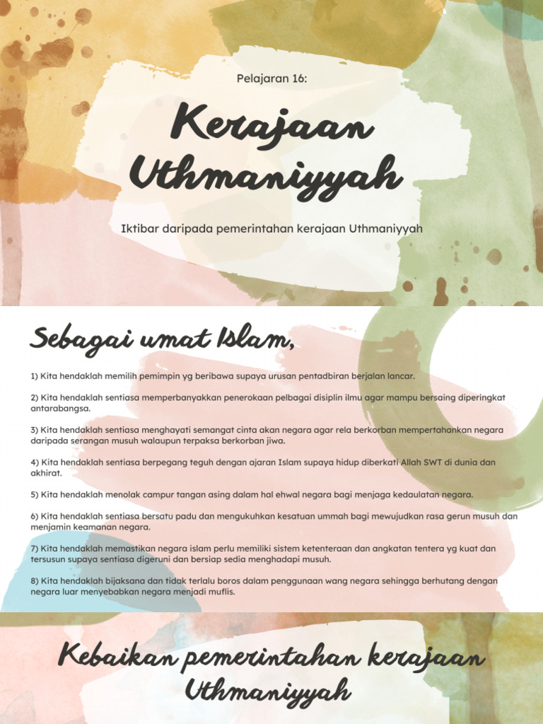 Pembentangan Pelajaran 16 Kerajaan Uthmaniyyah (Kump 8) | PDF
