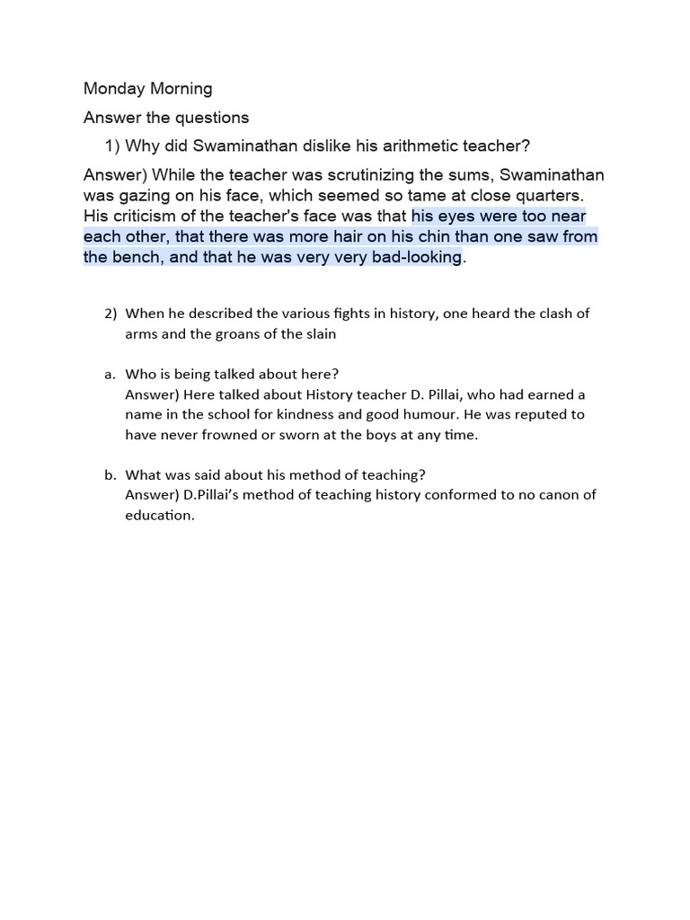 Monday Morning Question Answer | PDF