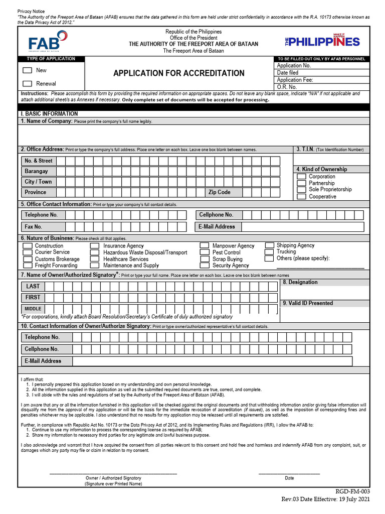 RGD-FM-003 - Application For Accreditation - Rev. | PDF | Business