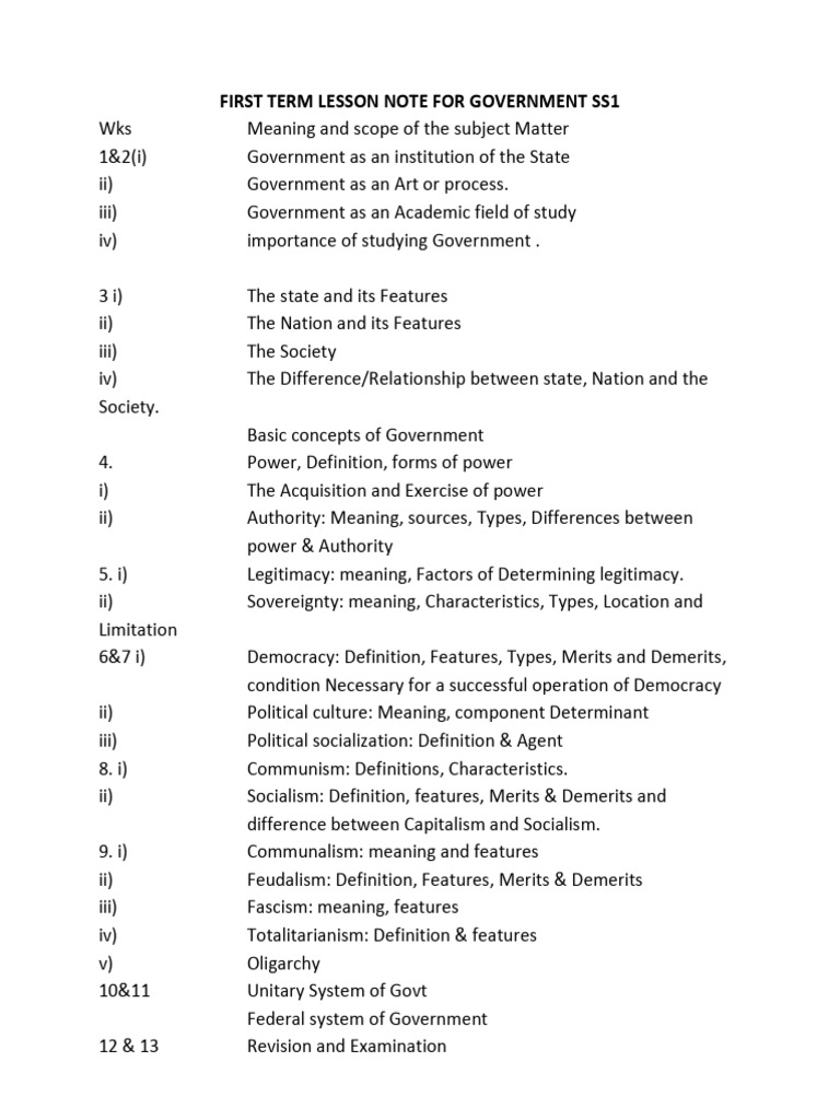 SS1 First Term Government | PDF | Sovereignty | Fascism