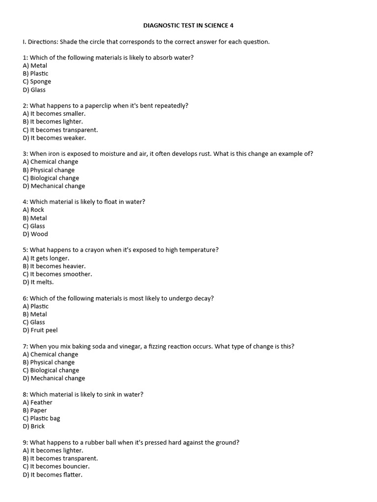 Diagnostic Test in Science 4 | PDF | Plastic | Recycling