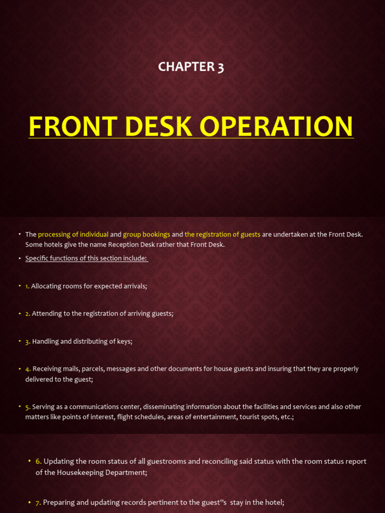 Chapter 3 Front Office 2024 | PDF | Credit Card | Hotel