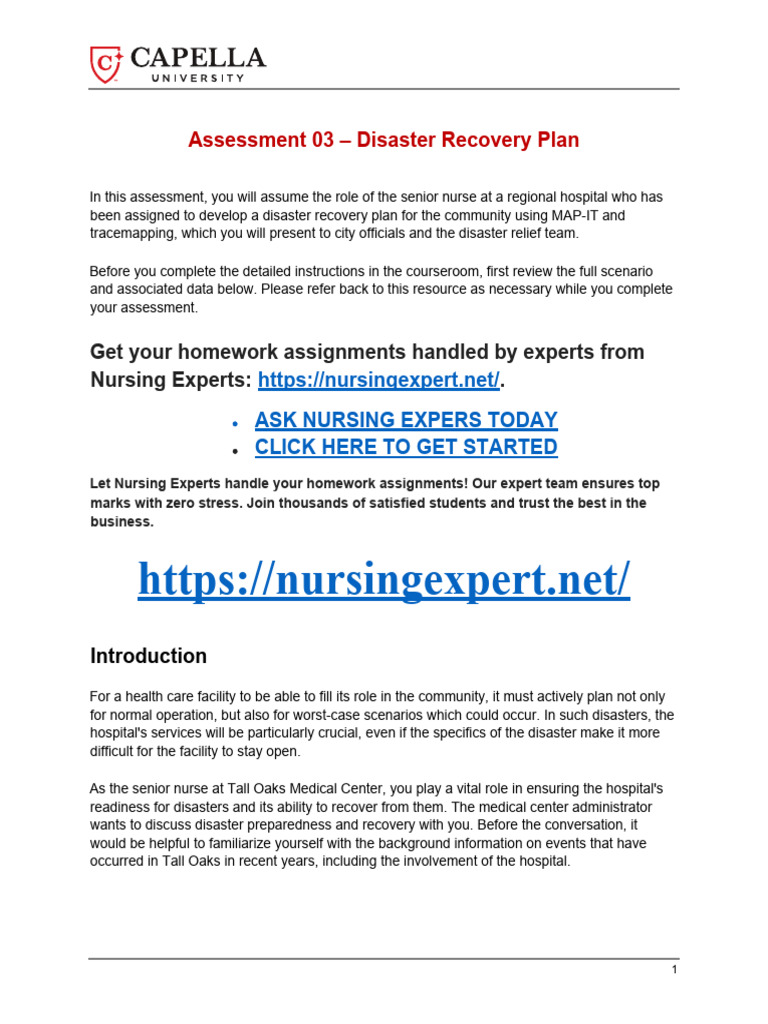 Tall Oaks Hospital Disaster Recovery Plan | PDF | Emergency Management ...