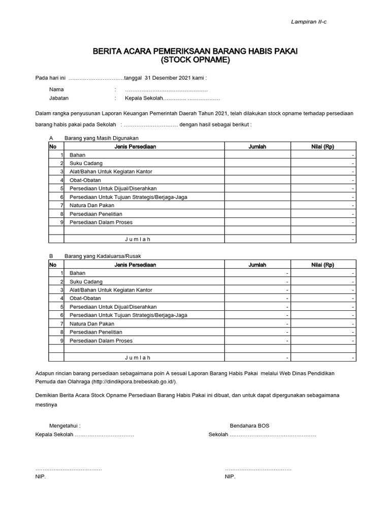 BA Stock Opname Sekolah | PDF
