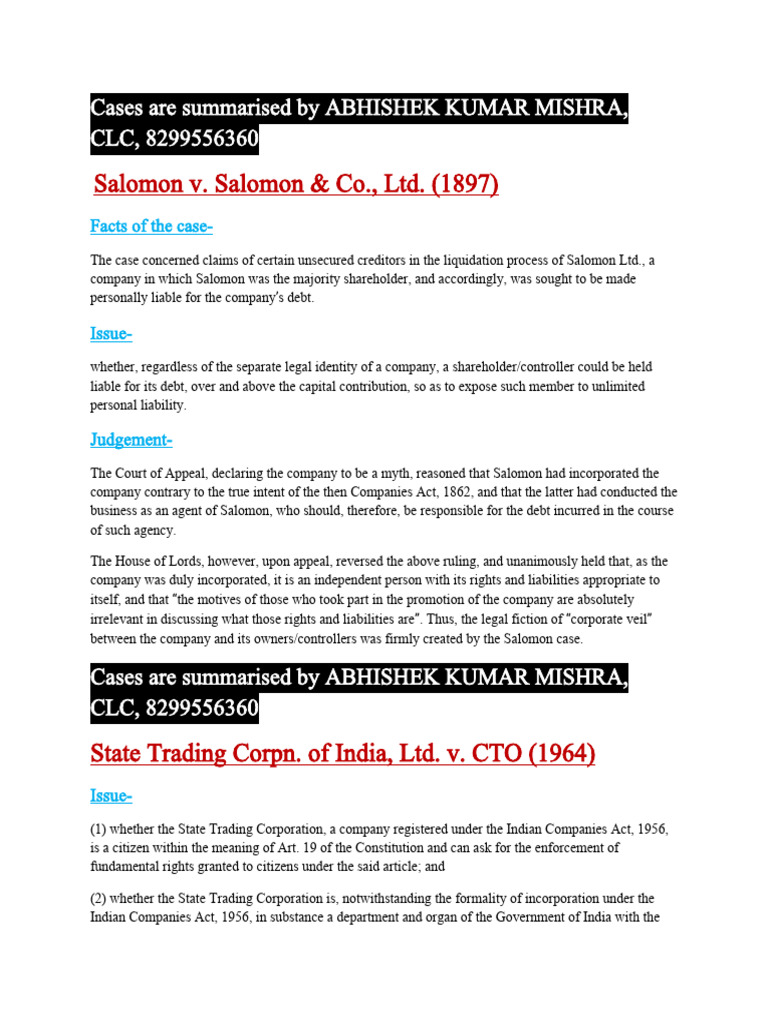 Company Law Cases | PDF