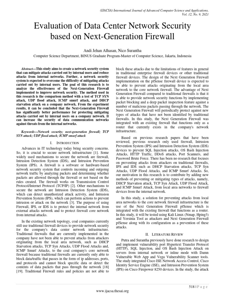 Paper 58-Evaluation of Data Center Network Security | PDF | Firewall (Computing) | Denial Of ...