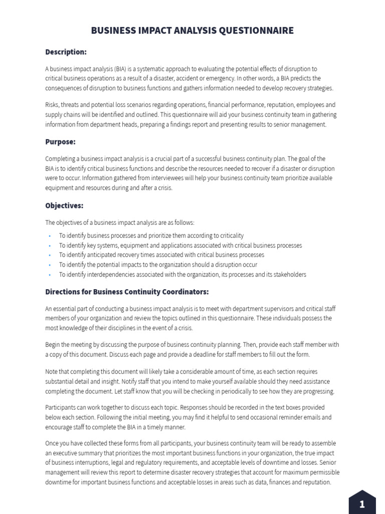 Business Impact Analysis Questionnaire FINAL | PDF | Business