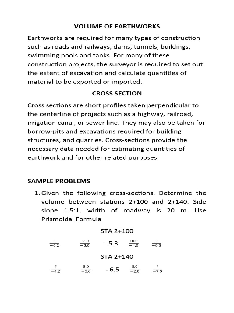 Sample Problems Earthwork Volume | PDF | Civil Engineering