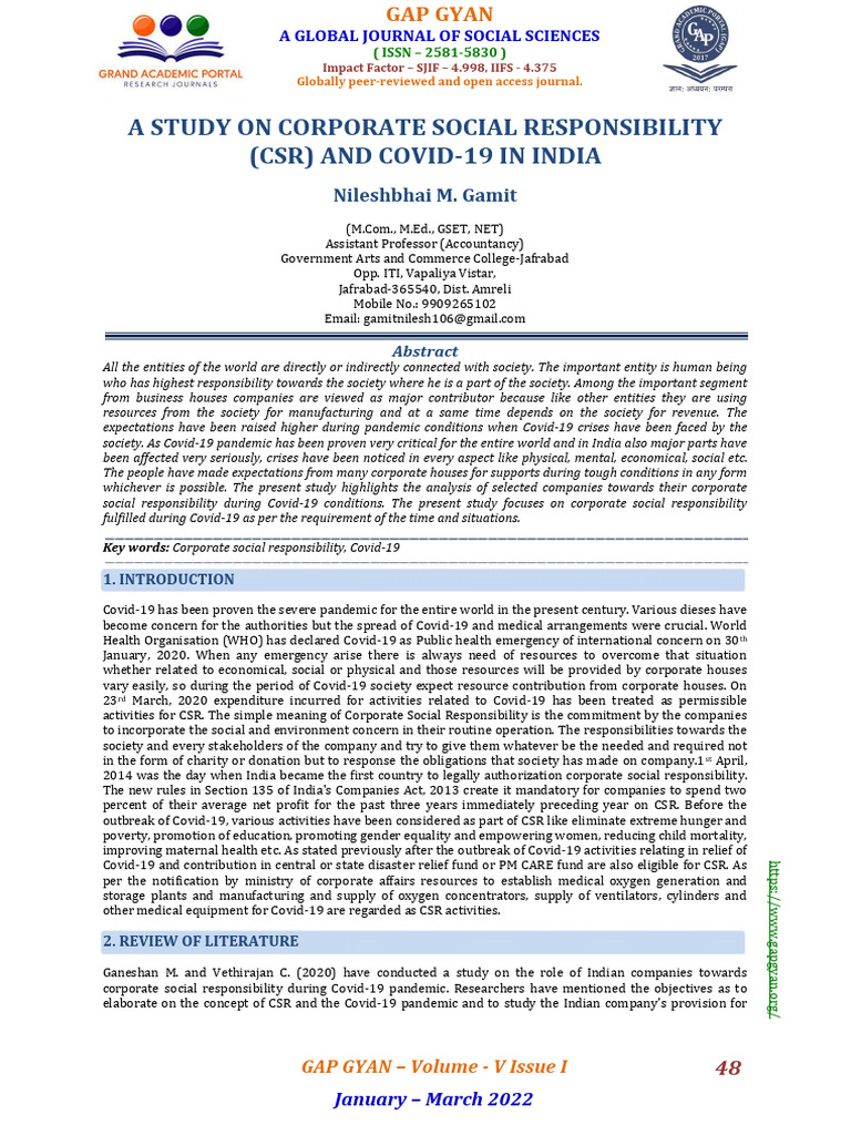 (48-50) A Study On Corporate Social Responsibility (CSR) and Covid-19 ...