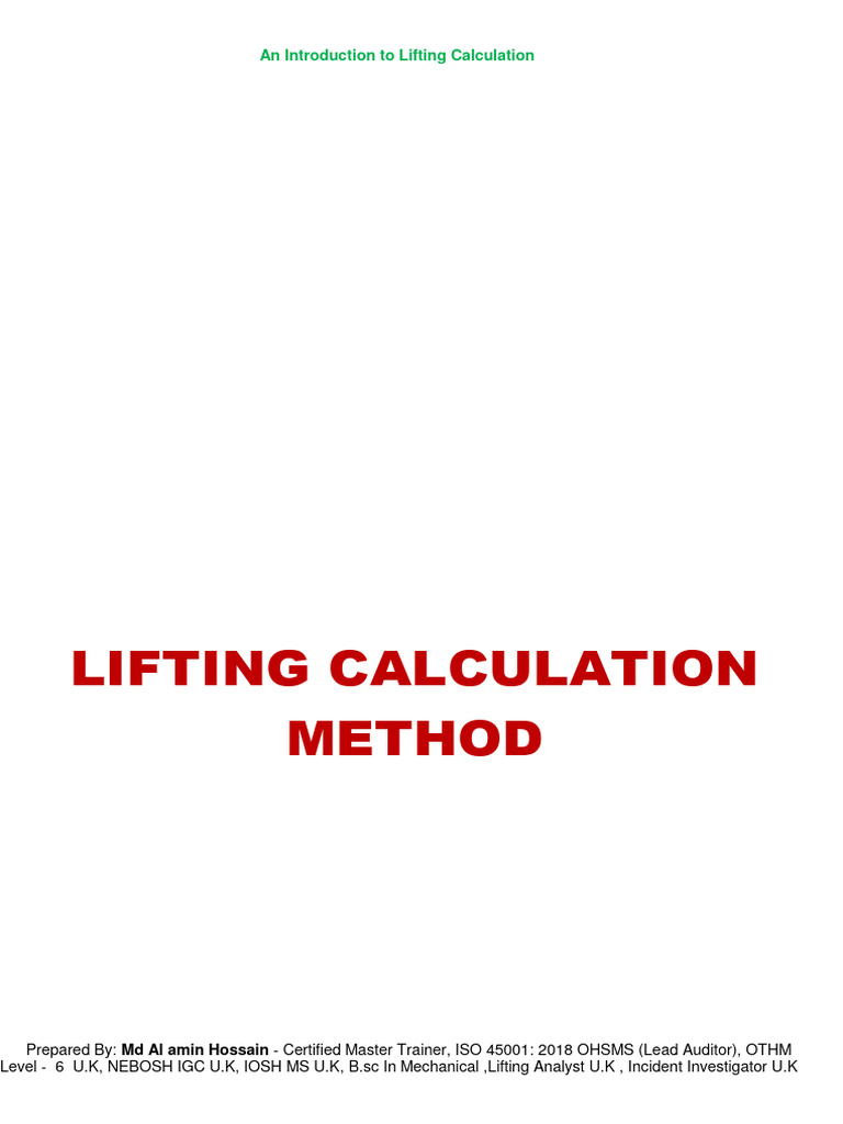 Lifting Calculation by Al Amin Hossain | Download Free PDF | Crane (Machine) | Concrete