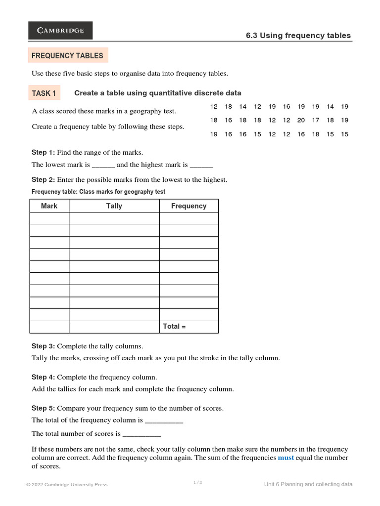 Frequency Tables Questions | PDF