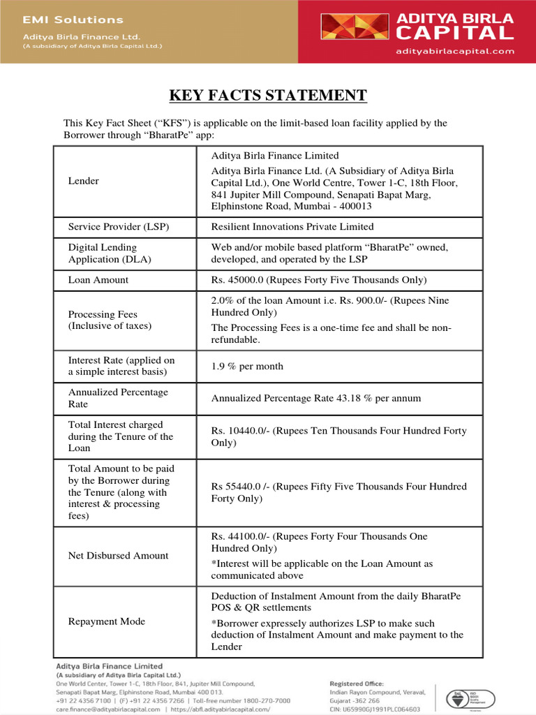 Key Facts Statement 4742588 | PDF | Loans | Interest