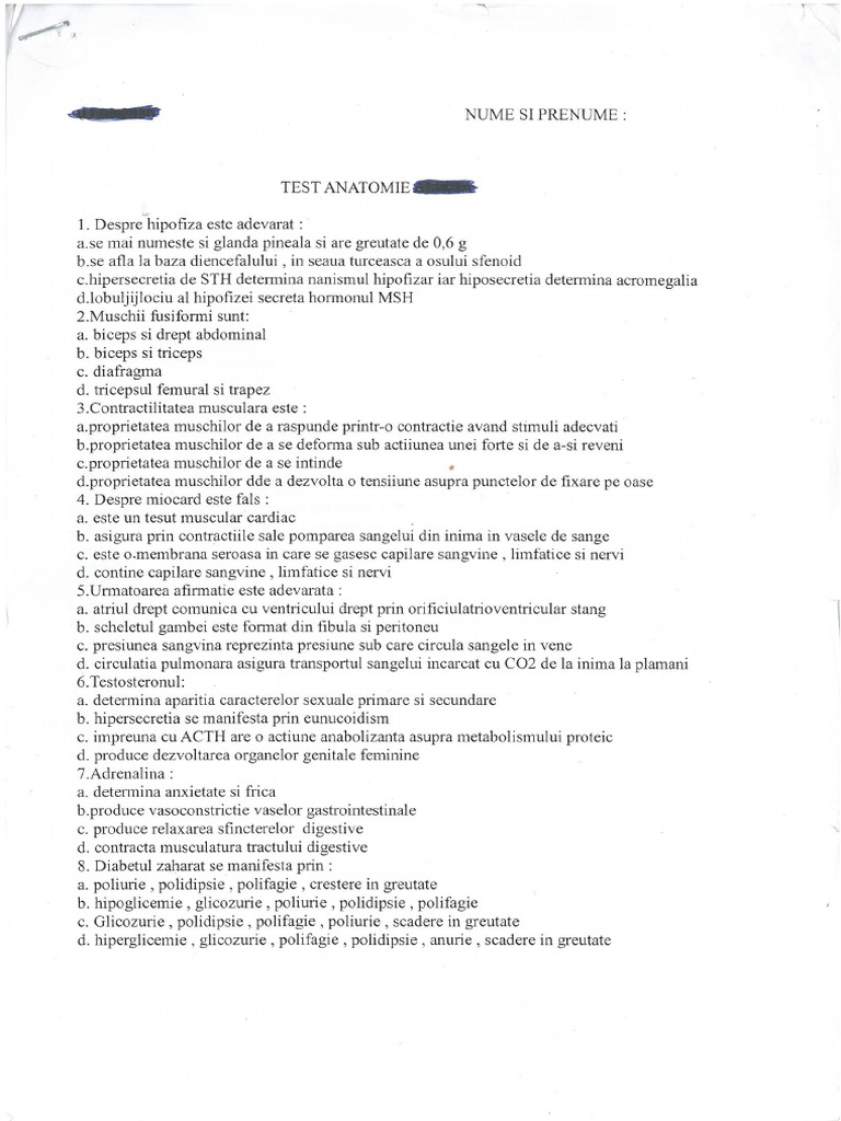 Test Anatomie | PDF