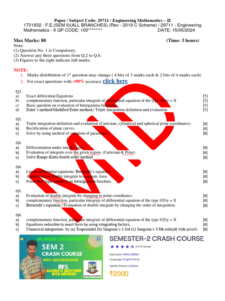m2 Moderl Paper | PDF | Equations | Integral