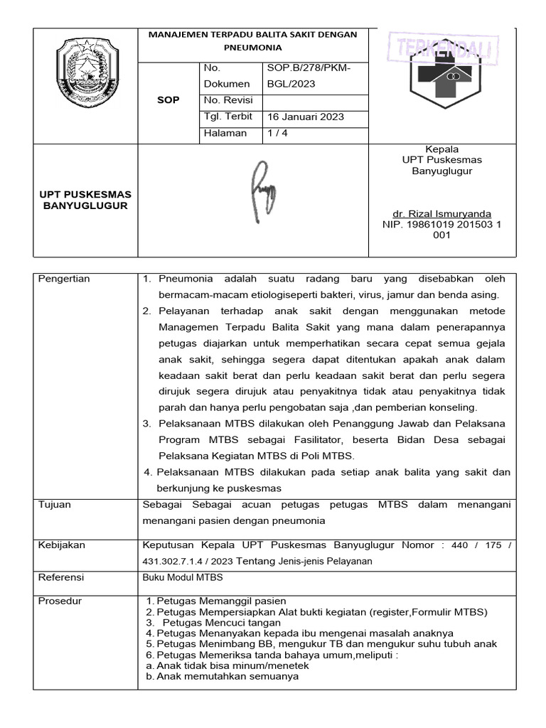 SOP MTBS Pneumonia Balita | PDF