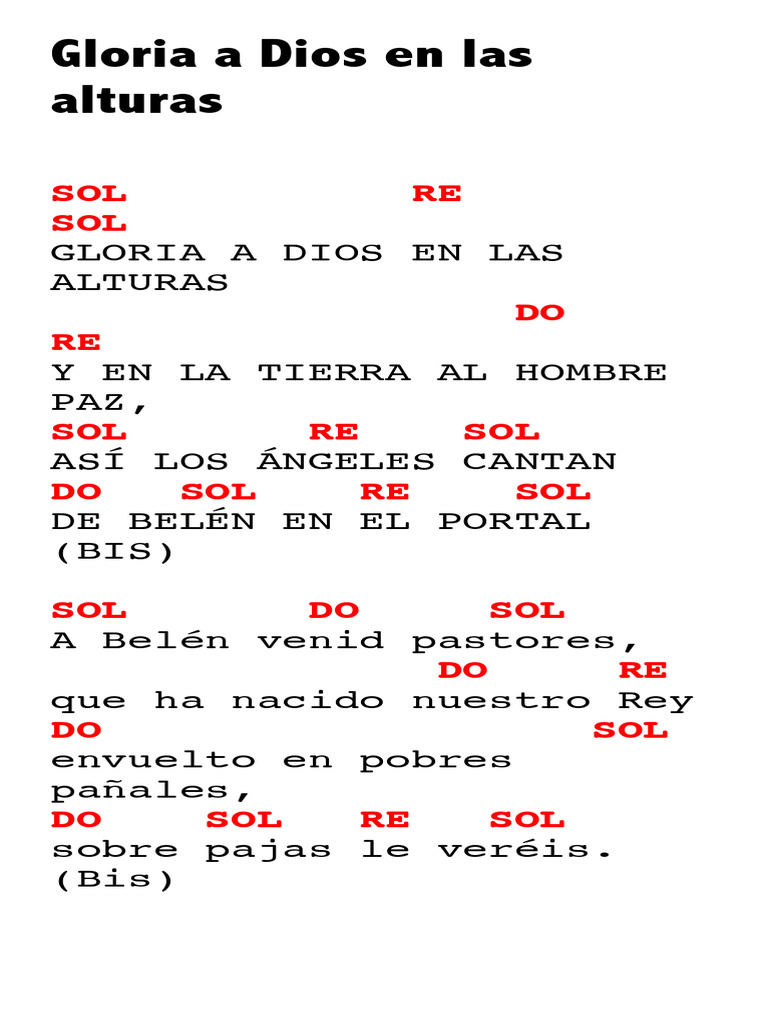 Letra de "Gloria a Dios en las Alturas" | PDF