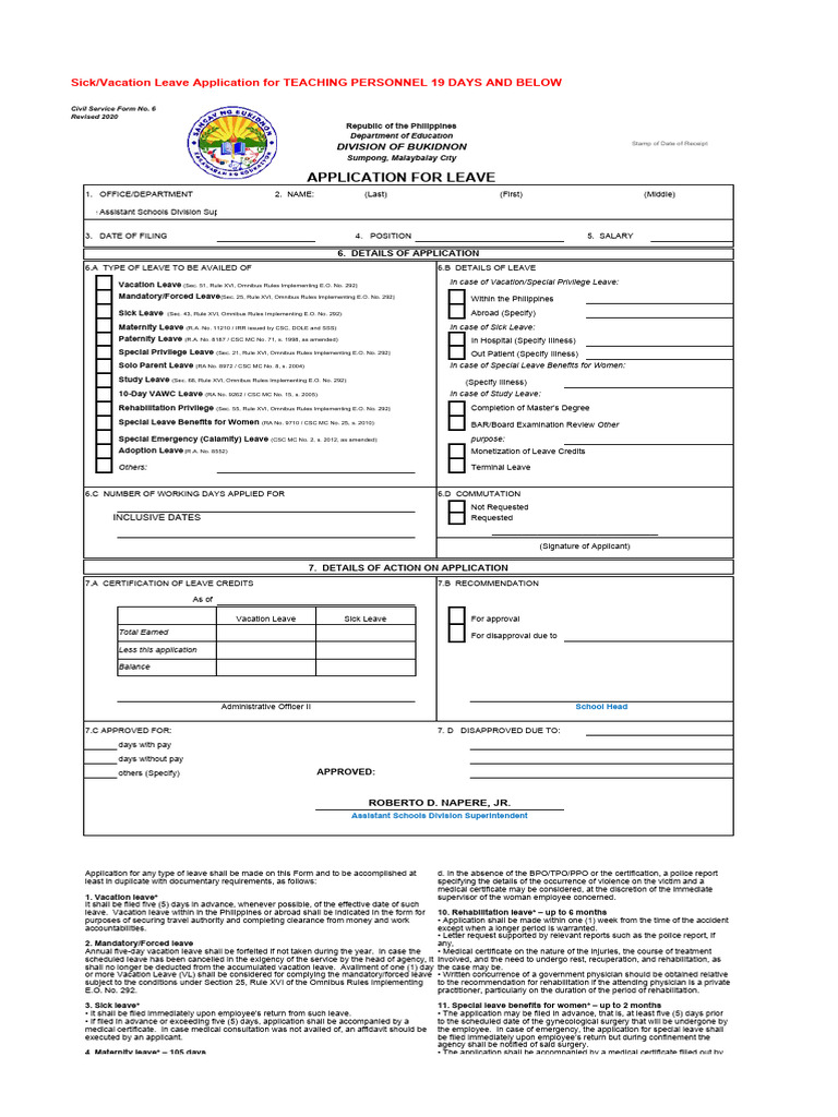 CSC FORM 6 North TEACHING 19 DAYS AND BELOW | PDF | Parental Leave ...
