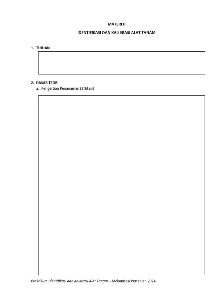 Work Sheet Identifikasi Dan Kalibrasi Alat Tanam | PDF