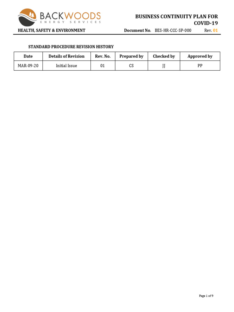Backwoods COVID 19 Business Continuity Plan Template | PDF | Employment ...