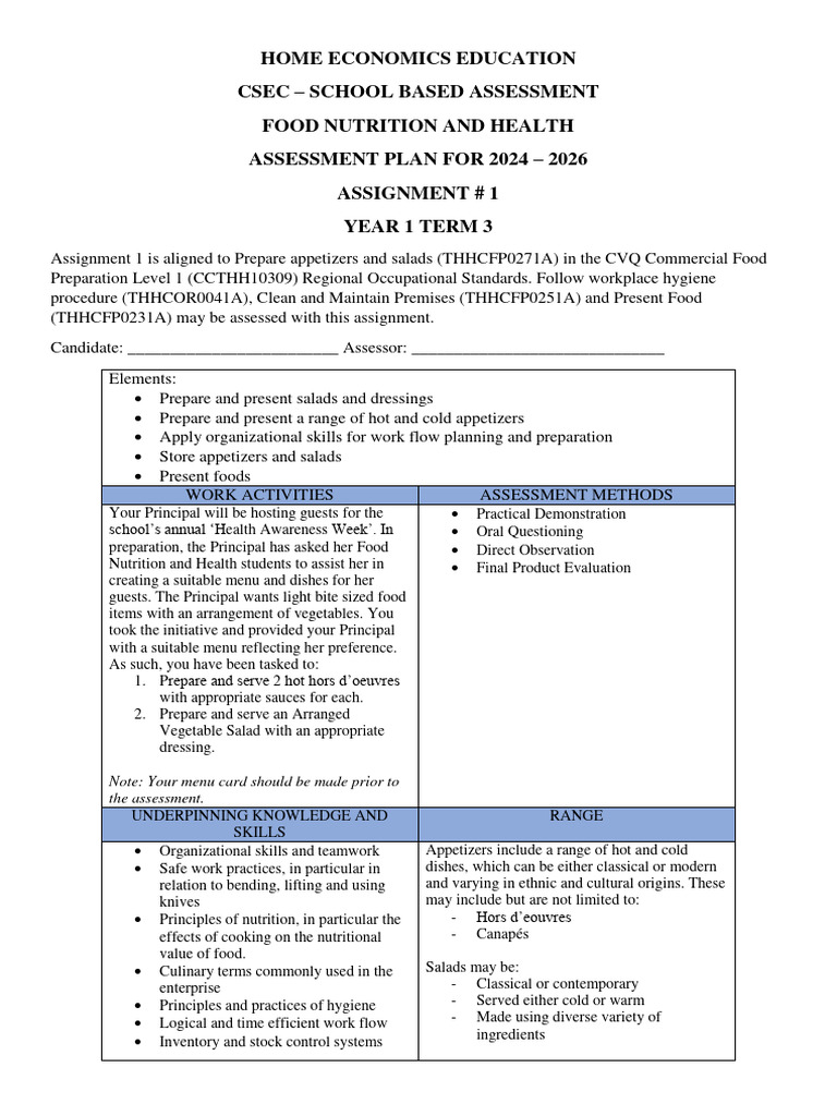 CSEC SBA 1 (Food Nutrition and Health) 2024-2026 | PDF | Hors D'oeuvre ...