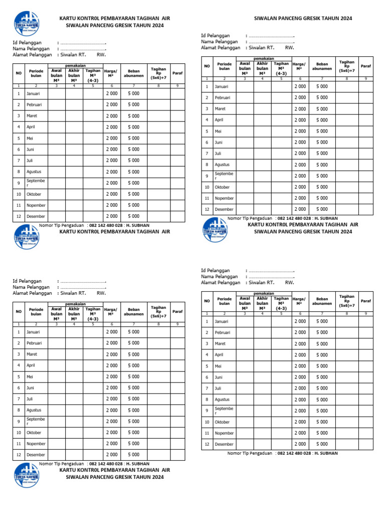 Kartu Tagihan PDAM Siwalan | PDF