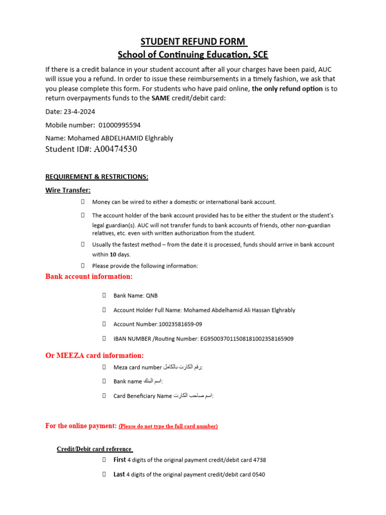 Student Refund Form | PDF