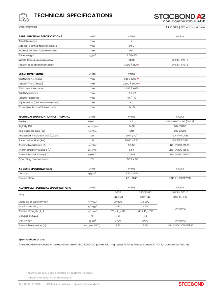 STACBOND A2 Technical Specifications | PDF | Applied And ...