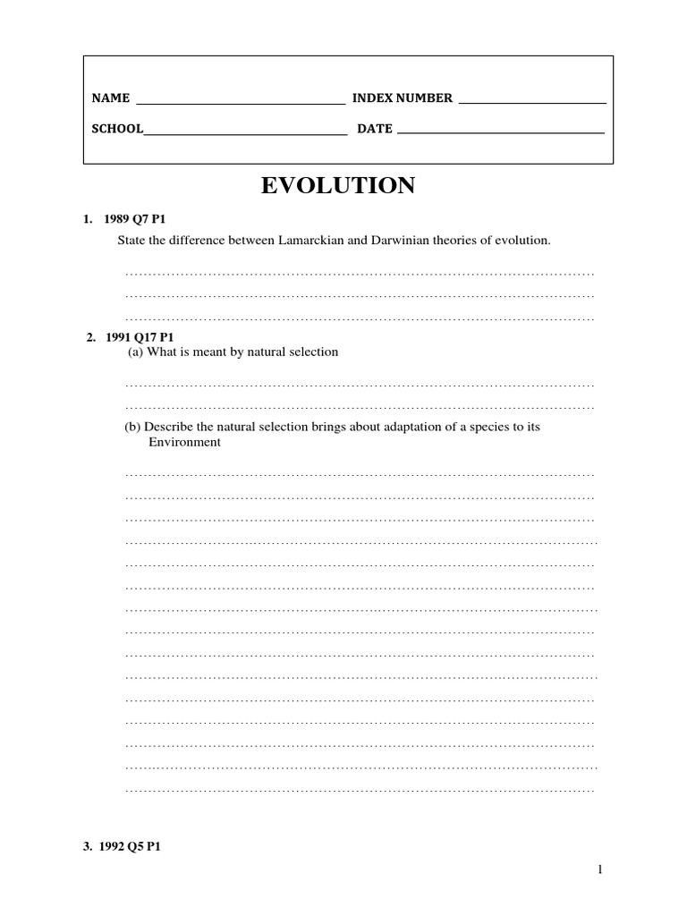 Evolution - Biology Form 4 Topical Questions and Answers | PDF | Homo ...