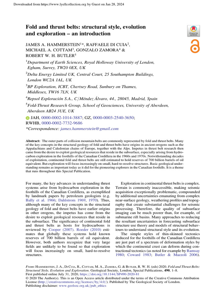 Hammerstein Et Al 2020 Fold and Thrust Belts Structural Style Evolution and Exploration An ...