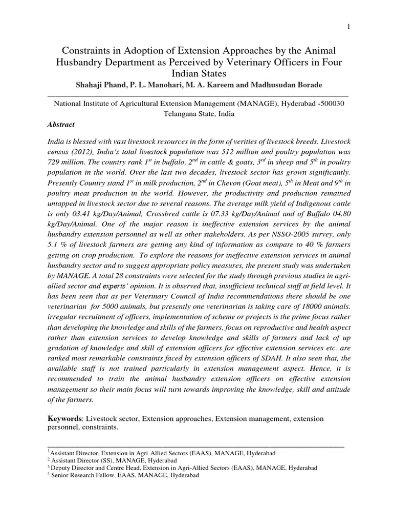 Constraints in Adoption of Extension Approaches by The SDAH Perceived by VO in Four Indian ...