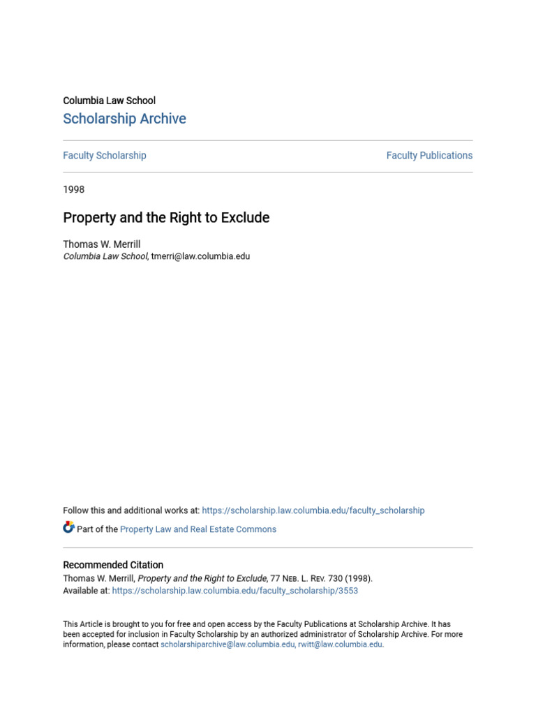 Property and The Right To Exclude | PDF | Property | Covenant (Law)