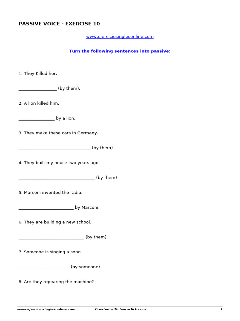 Passive Voice - Exercise 10 | PDF