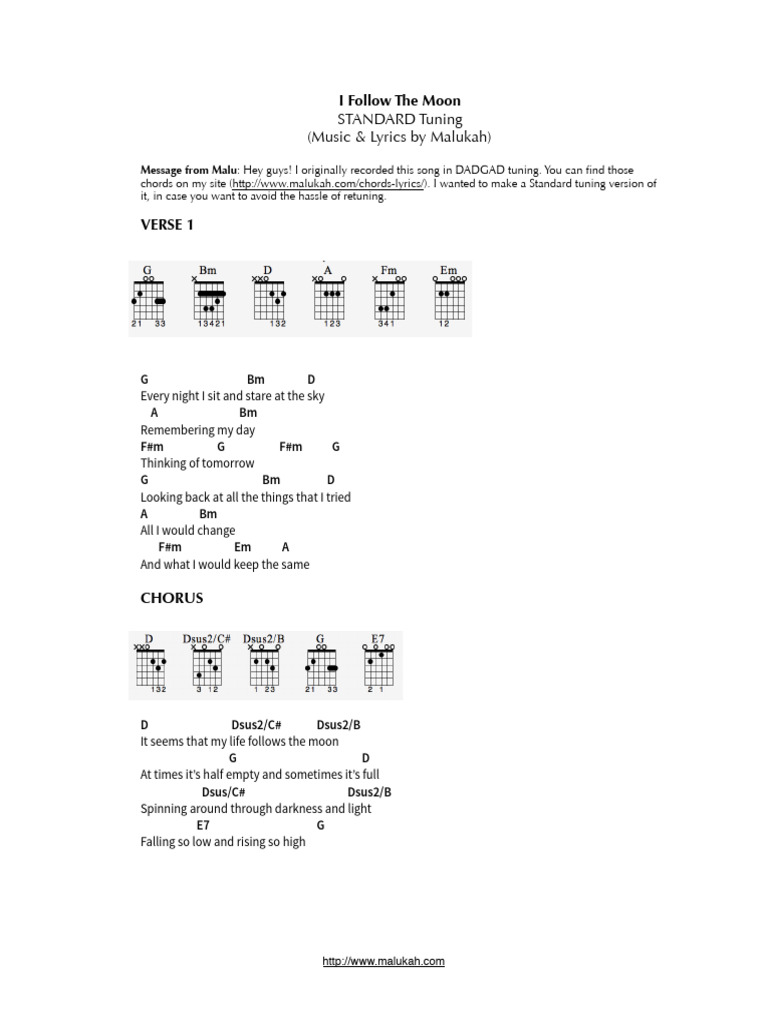 "I Follow The Moon - Standard Tuning" | PDF | Song Structure | Songs