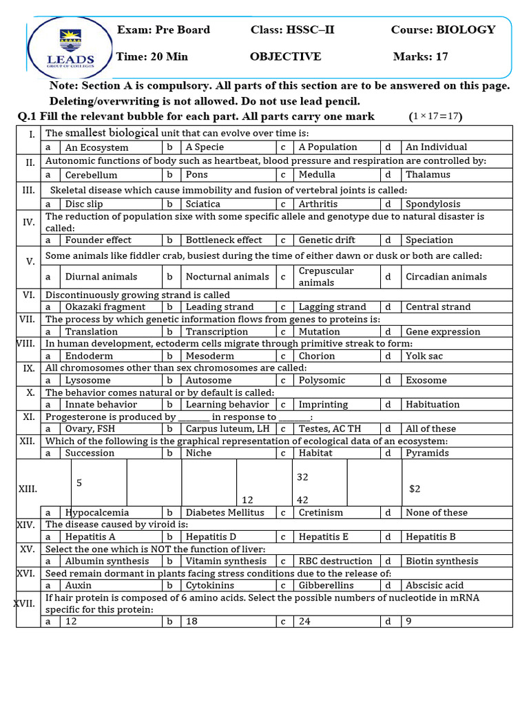 12th Bio Pre Board | PDF | Genetics | Bacteria