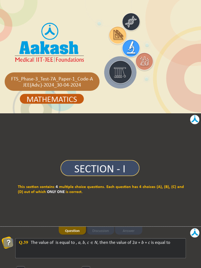 FTS-7A Paper-1 Code-A Phase-3 JEE Advanced 30-04-2024 Mathematics | PDF | Numbers | Mathematical ...