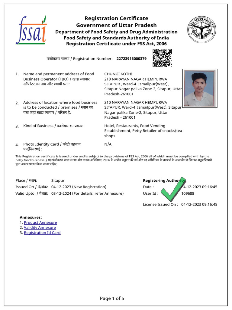 Food License | PDF | Foods | Identity Document