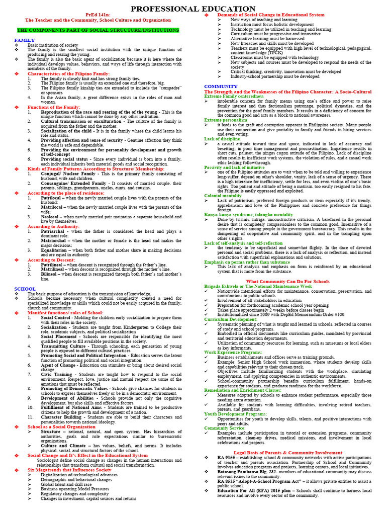 PrEd 141n - The Teacher and The Community, School, Culture and Organization | Download Free PDF ...
