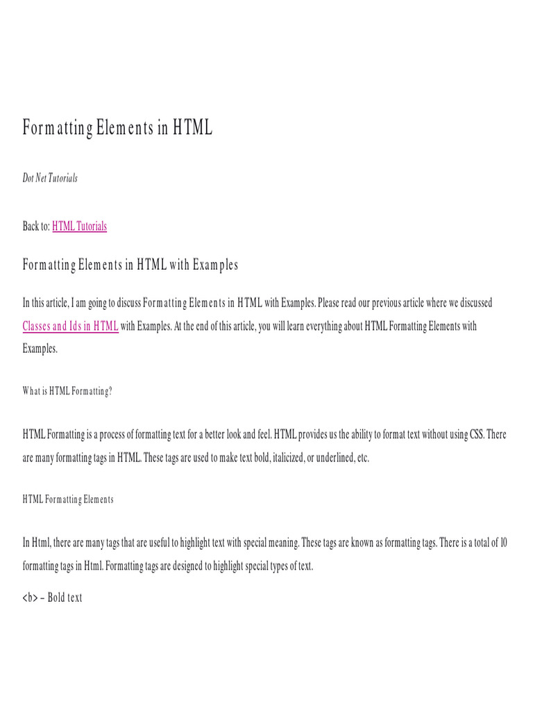 Formatting Elements in HTML | PDF | Html Element | Html Formatting Elements in HTML | PDF | Html Element | Html
