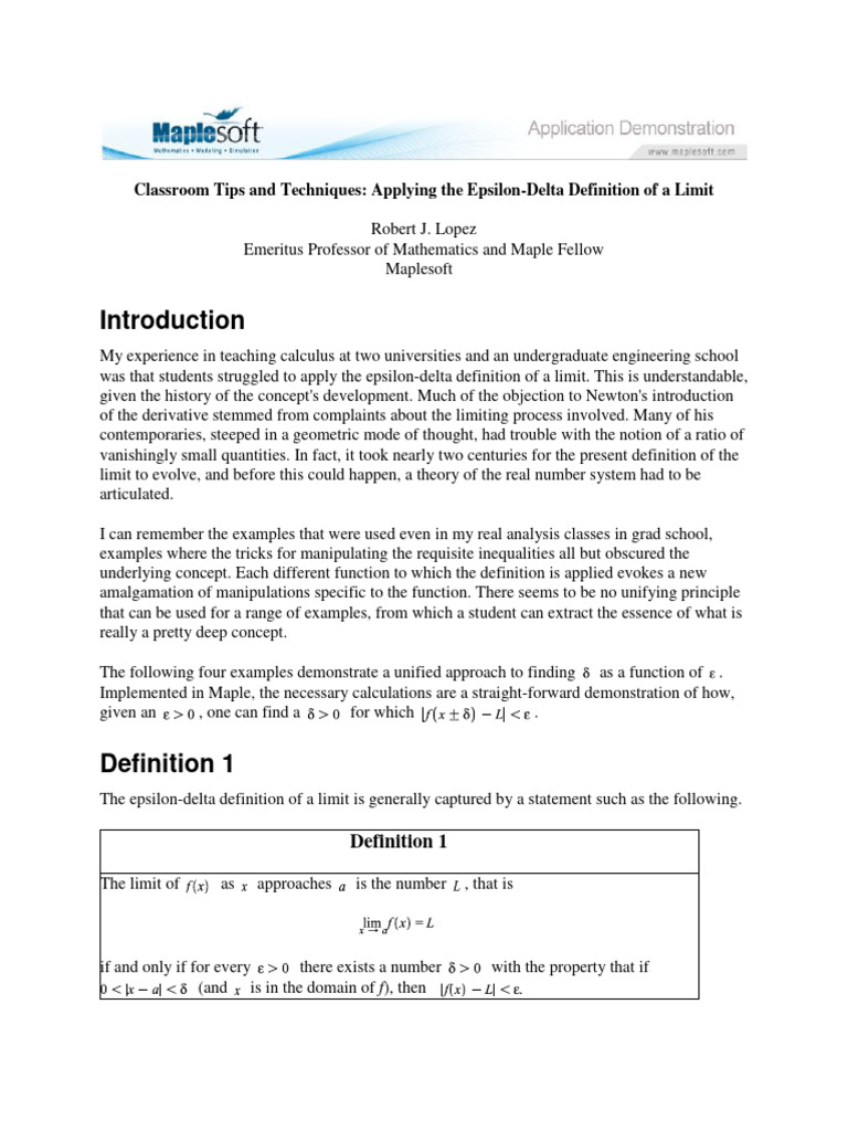 Epsilon-Delta Limit Techniques Explained | PDF | Equations | Function ...