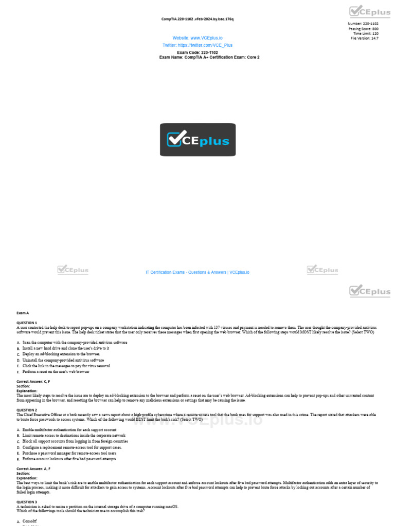 CompTIA A+ 220-1102 Exam Guide | PDF | Radius | Microsoft Windows