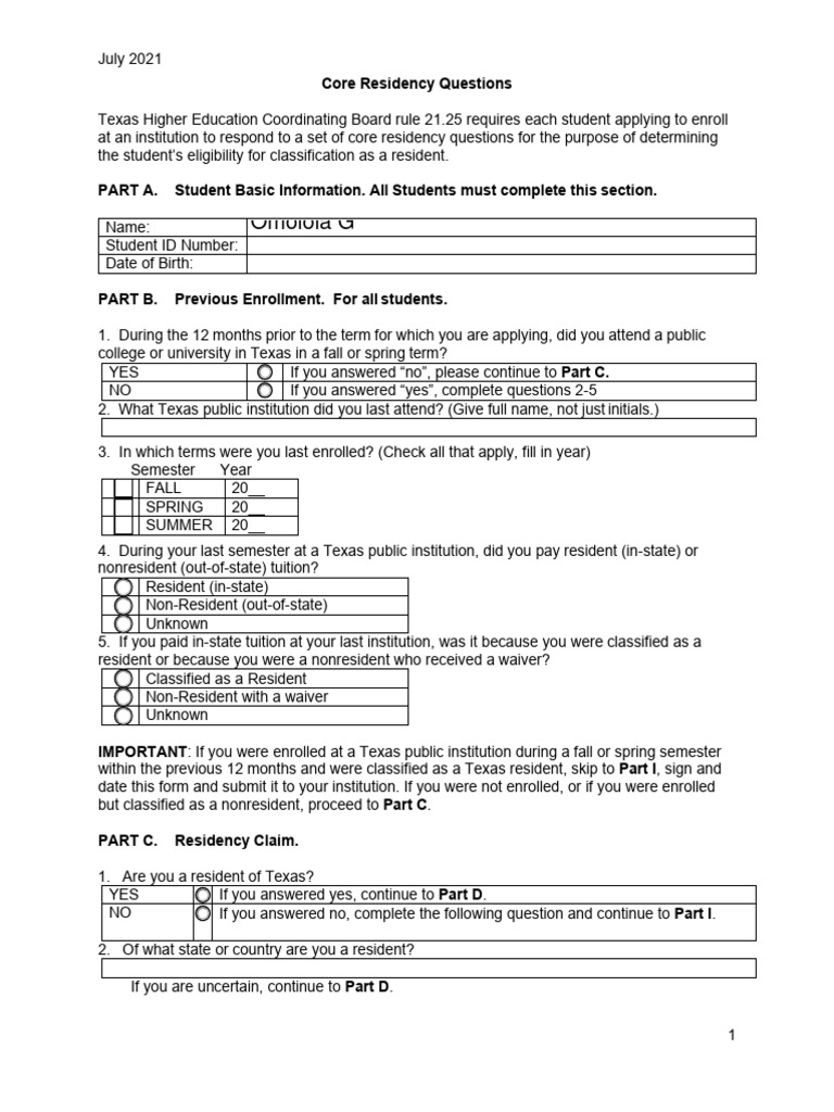 Core Residency Questions Ada | PDF | Deed