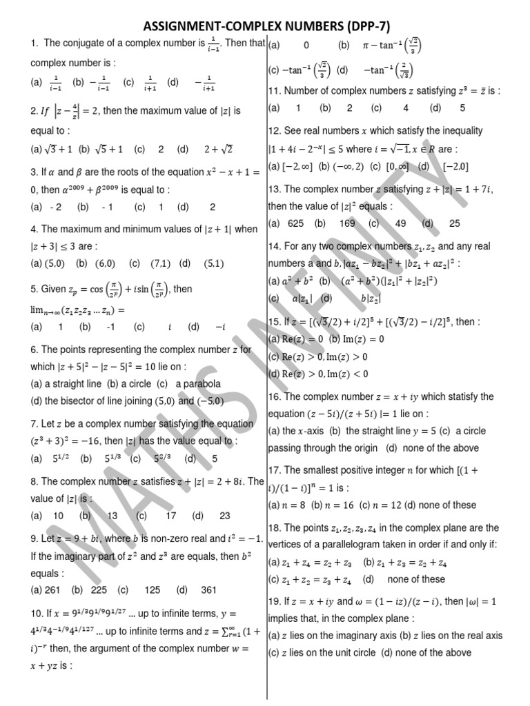 Assignment-Complex Numbers (Dpp-7) | PDF | Complex Number | Elementary ...